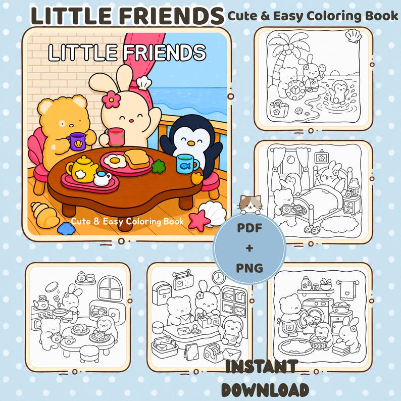 Little Friends Animal Characters Coloring Book: Everyday Scenes ...