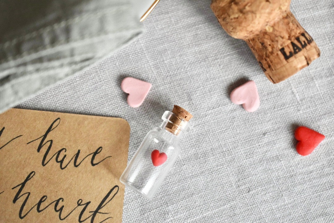 Tiny Message in a Bottle - Heart - Wedding Favour Valentines Day ...
