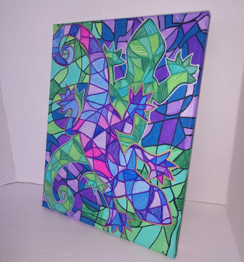 Painting of Geckos Abstract Style Artwork of Purple and - Etsy