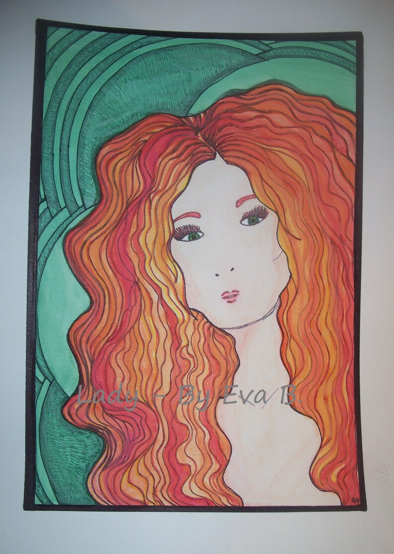 Lady Watercolor Painting Lady Portrait Drawing Of Woman Red | Etsy Lady Watercolor Painting Lady Portrait Drawing Of Woman Red | Etsy