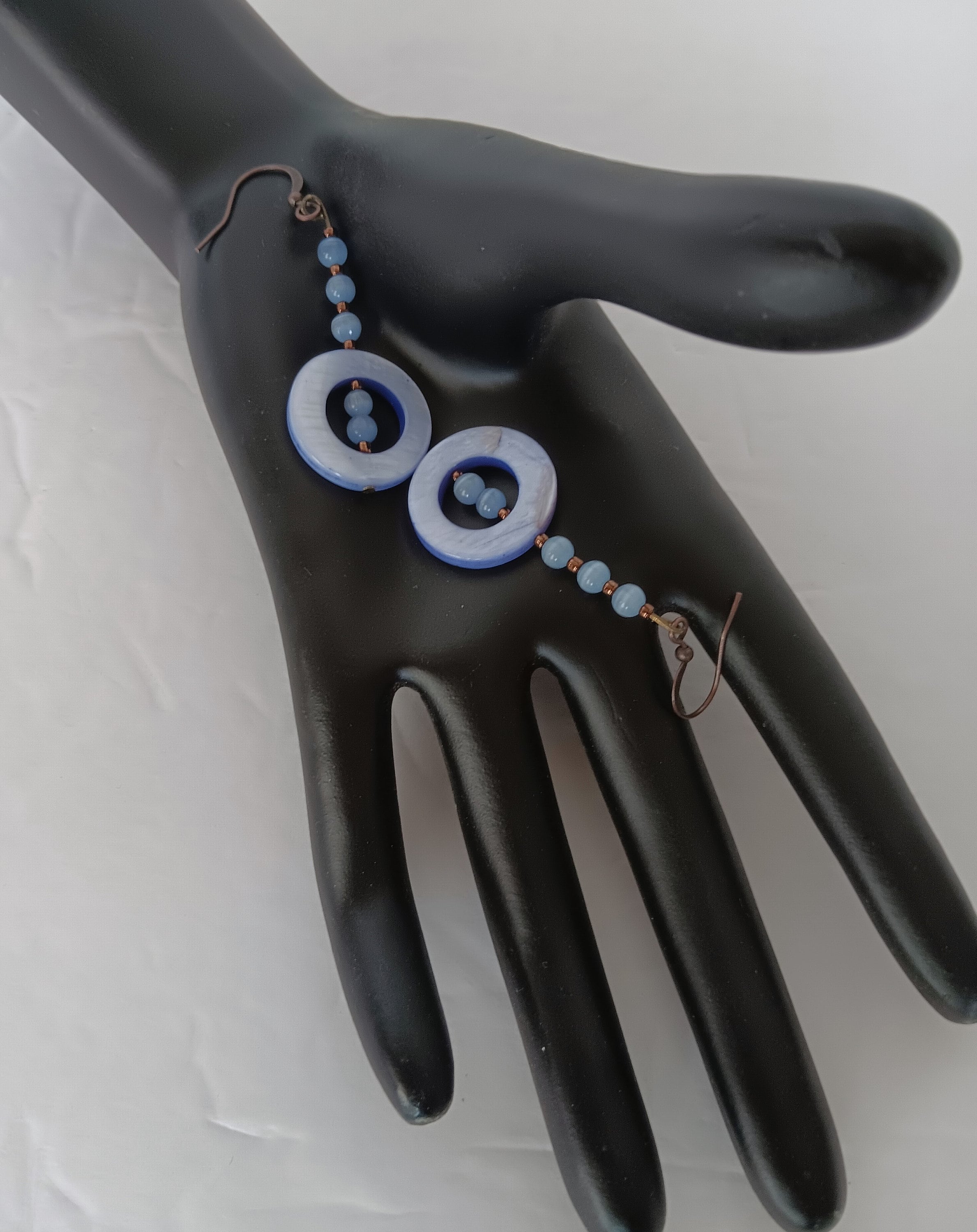 Periwinkle Blue Earrings With Hoop Shaped Dyed Shell Beads and Lavender ...