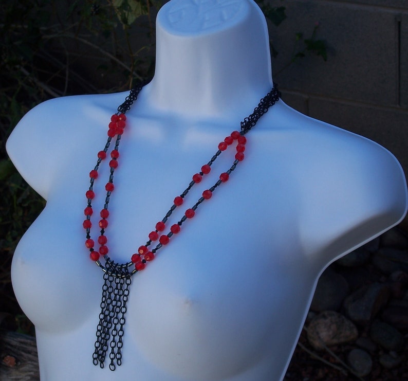 Handmade Red Beaded Goth Necklace With Black Chains - Etsy