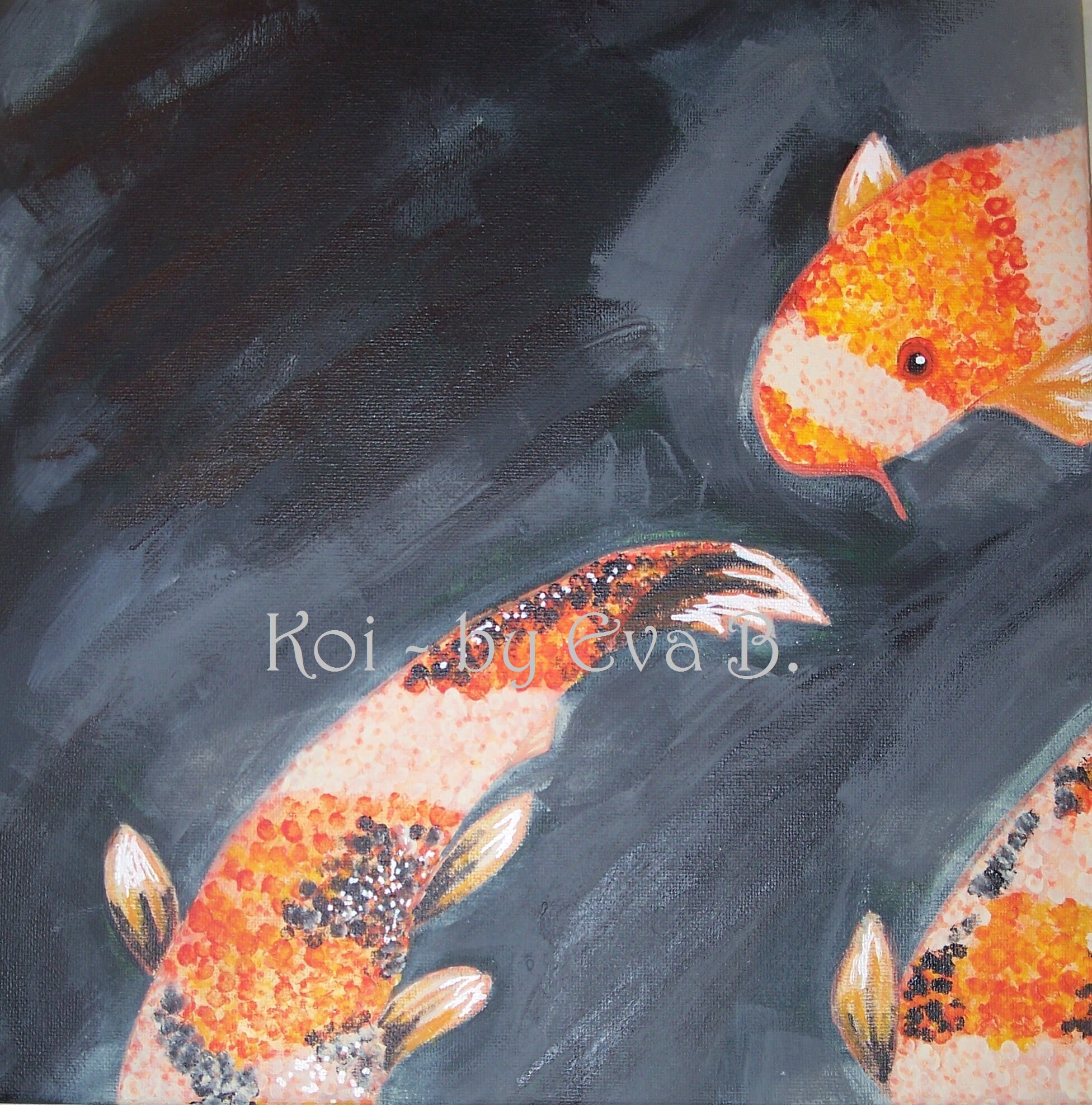 Painting of Koi Fish Swimming in Pond , Painting of Koi Fish With ...