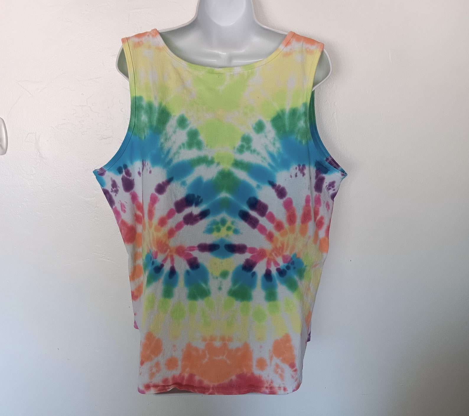 Rainbow Tie Dye Tank Top Colorful Pastel Look White Cotton Summer Top ...