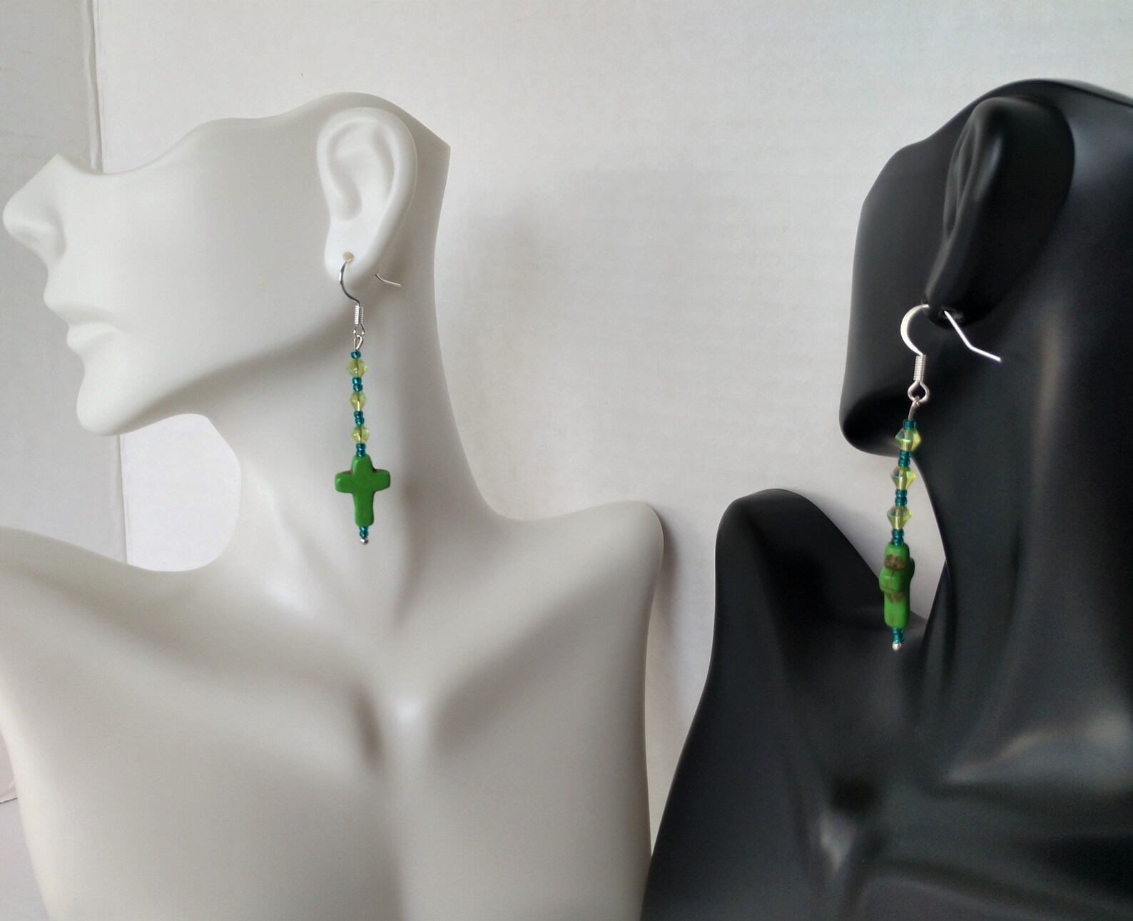 Green Stone Cross Earrings: Beaded Día De Muertos Style 2.25 Inch - Etsy