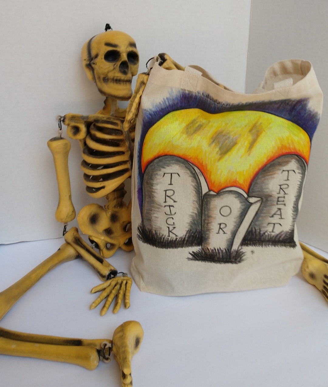 Hand Painted Halloween Tote Bag: Spooky Graveyard Trick or Treat Bag - Etsy