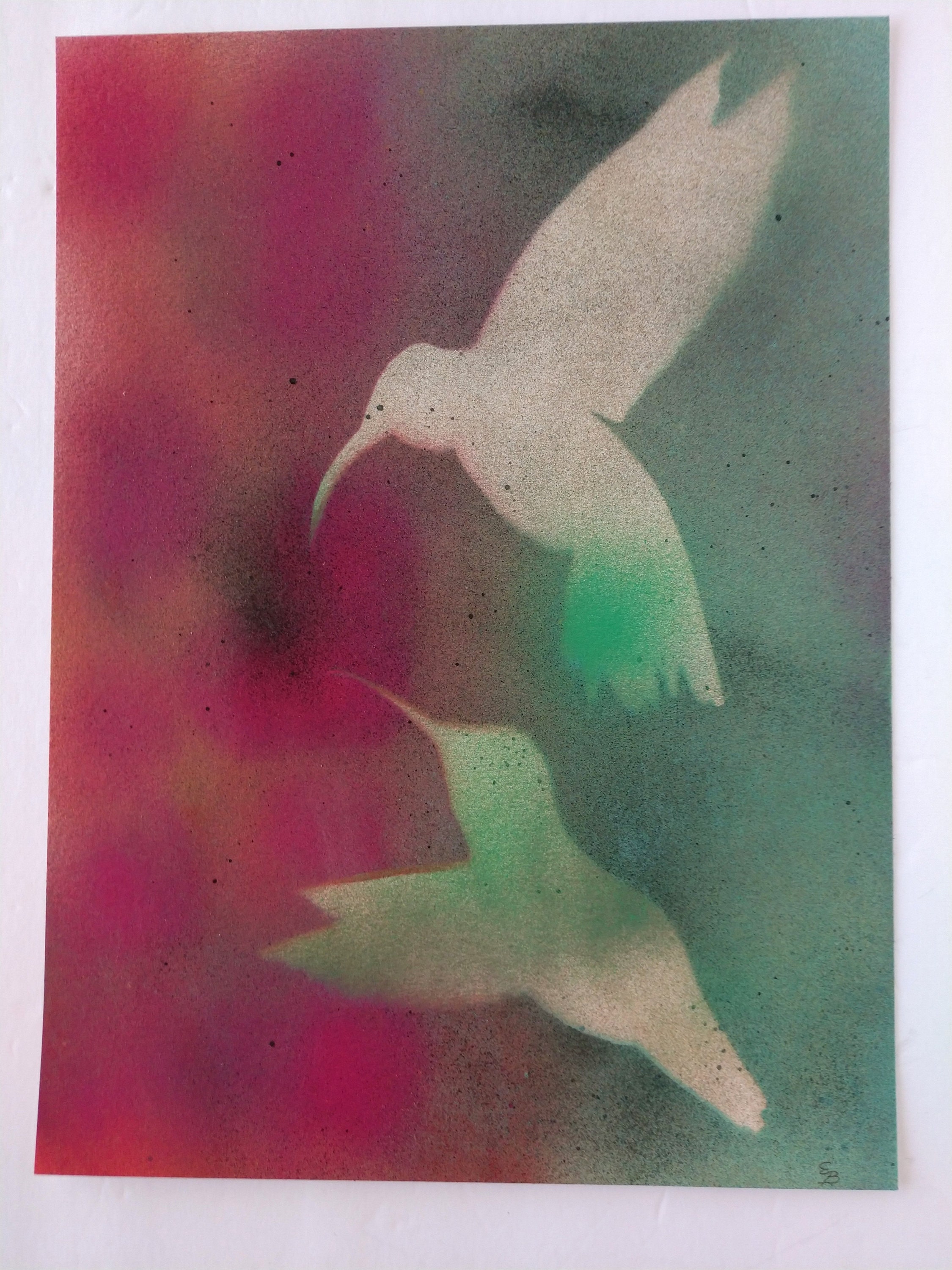 Hummingbirds Painting , Painting of Two Hummingbirds in Flowers ...