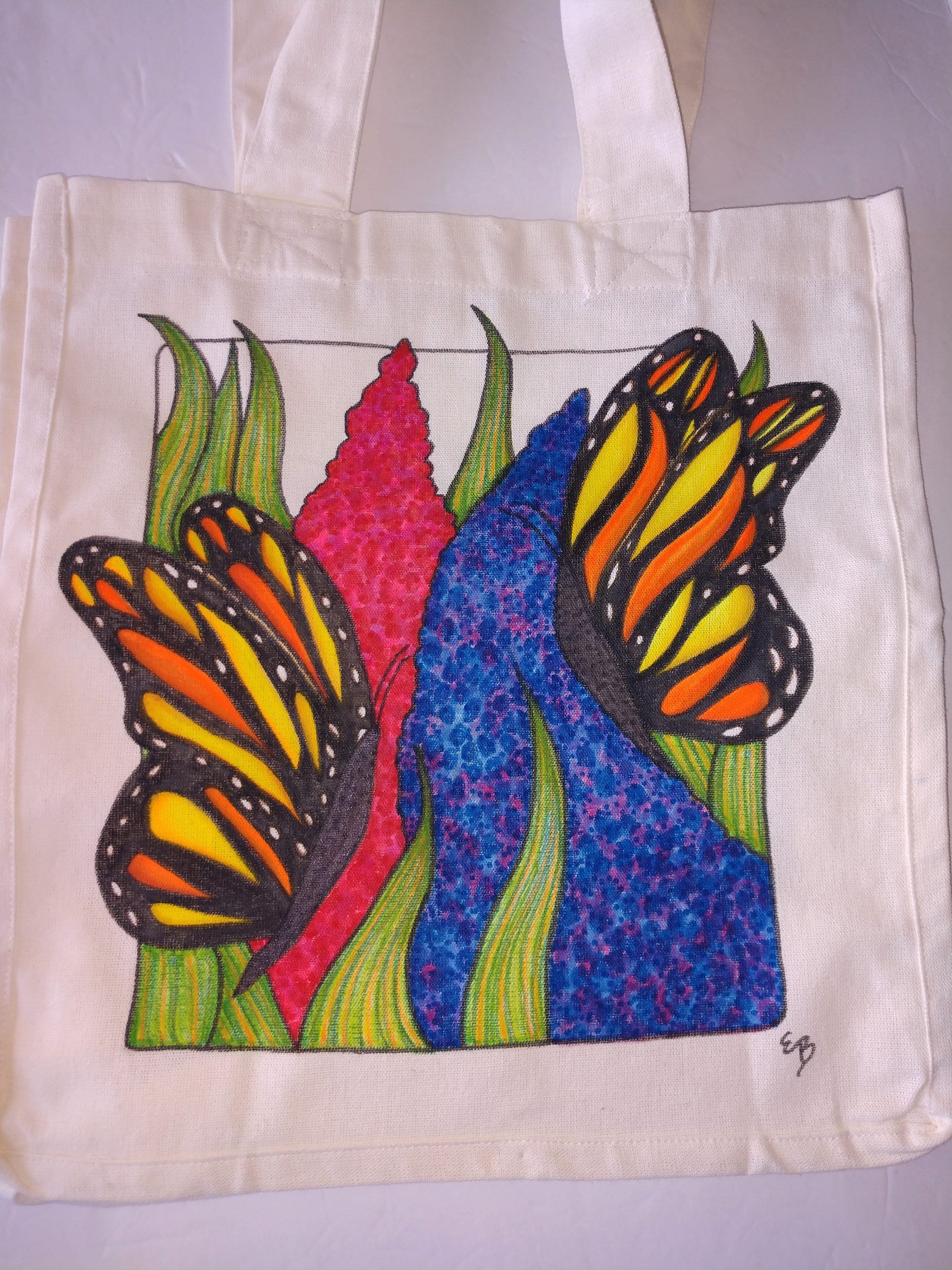 Butterflies Tote Bag , Canvas Tote Bag With Hand Drawn Butterflies in ...