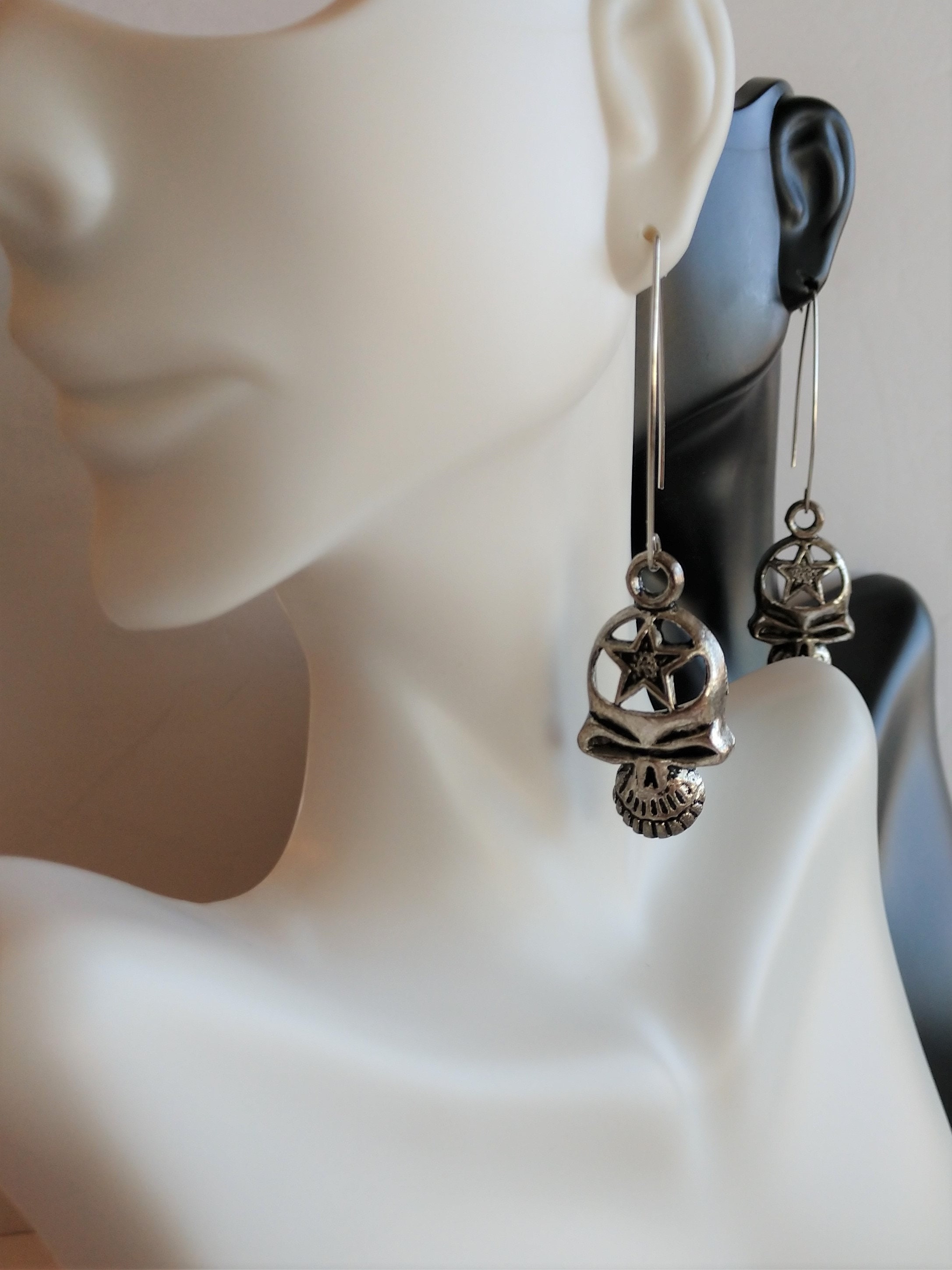 Tibetan Skull Earrings , Skull Earrings With Silver Boomerang Ear Wires ...