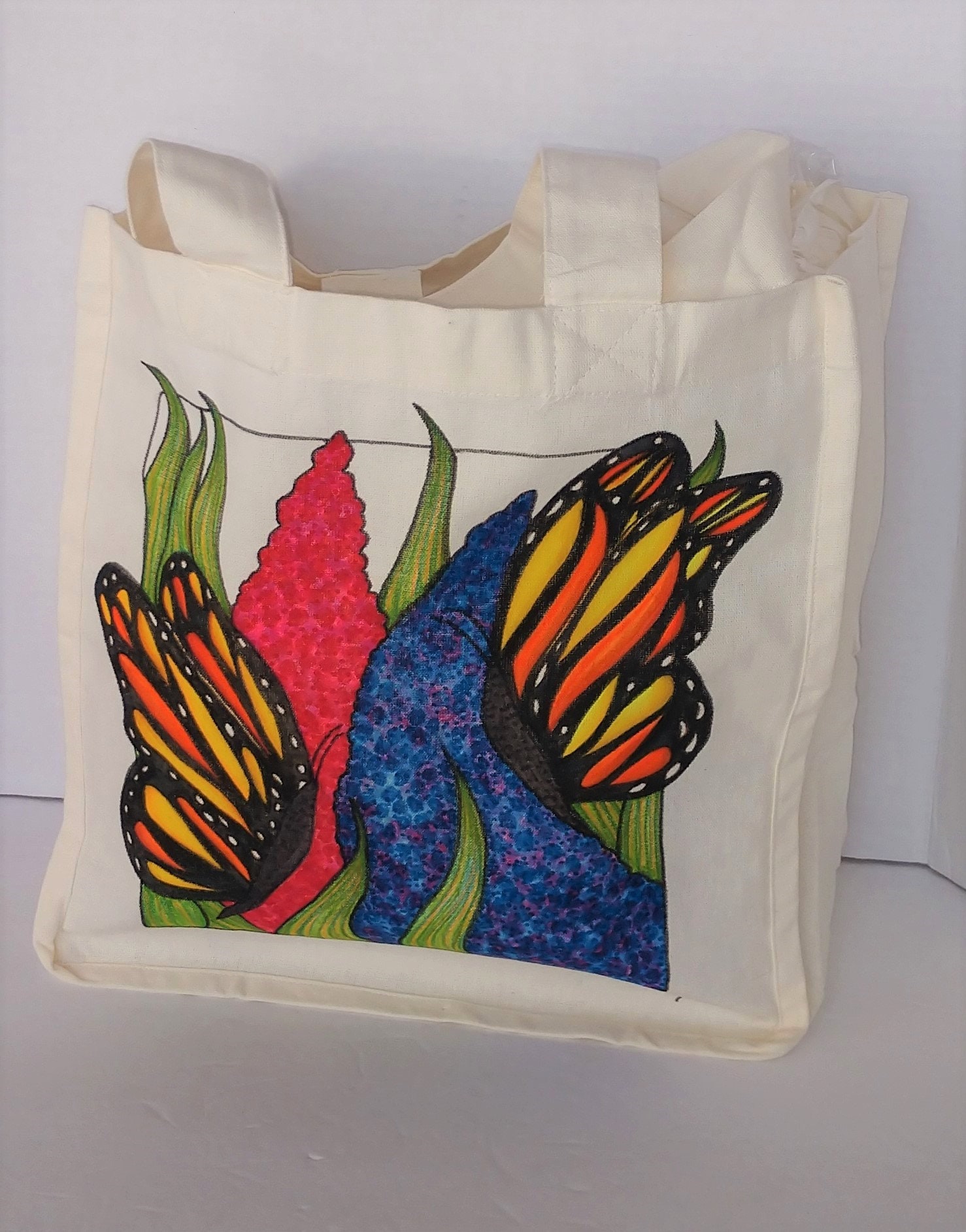 Butterflies Tote Bag , Canvas Tote Bag With Hand Drawn Butterflies in ...