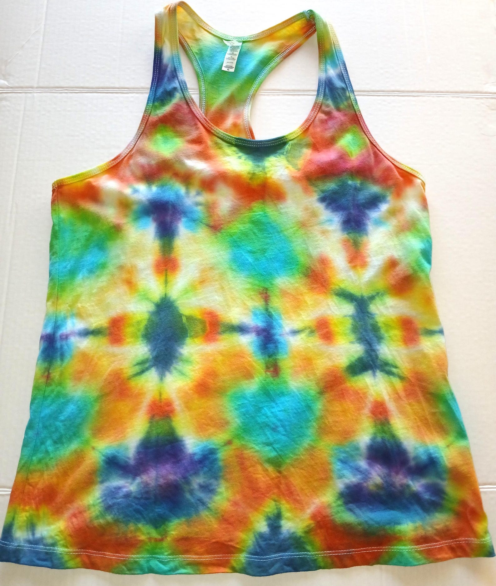 Rainbow Tie Dye Racerback Tank Top: Hand Dyed Cotton Blouse, Women's XL ...