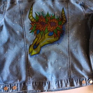 Hand-painted Cow Skull Denim Jacket: Sunflower Art, Women's XL - Etsy