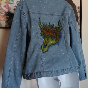 Stretch Jean Jacket With Hand Painted Cow Skull Sunflowers , Ladies ...