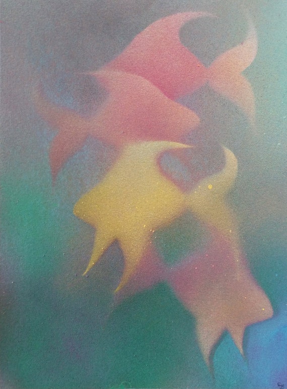 Acrylic Art & Collectibles Painting Tropical Fish Art Angelfish ...