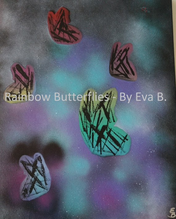 Painting of Rainbow Butterflies on Canvas Abstract Painting - Etsy