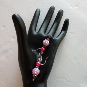 Pink Beaded Earrings With Pink and Purple Beads , Dangle Earrings With ...