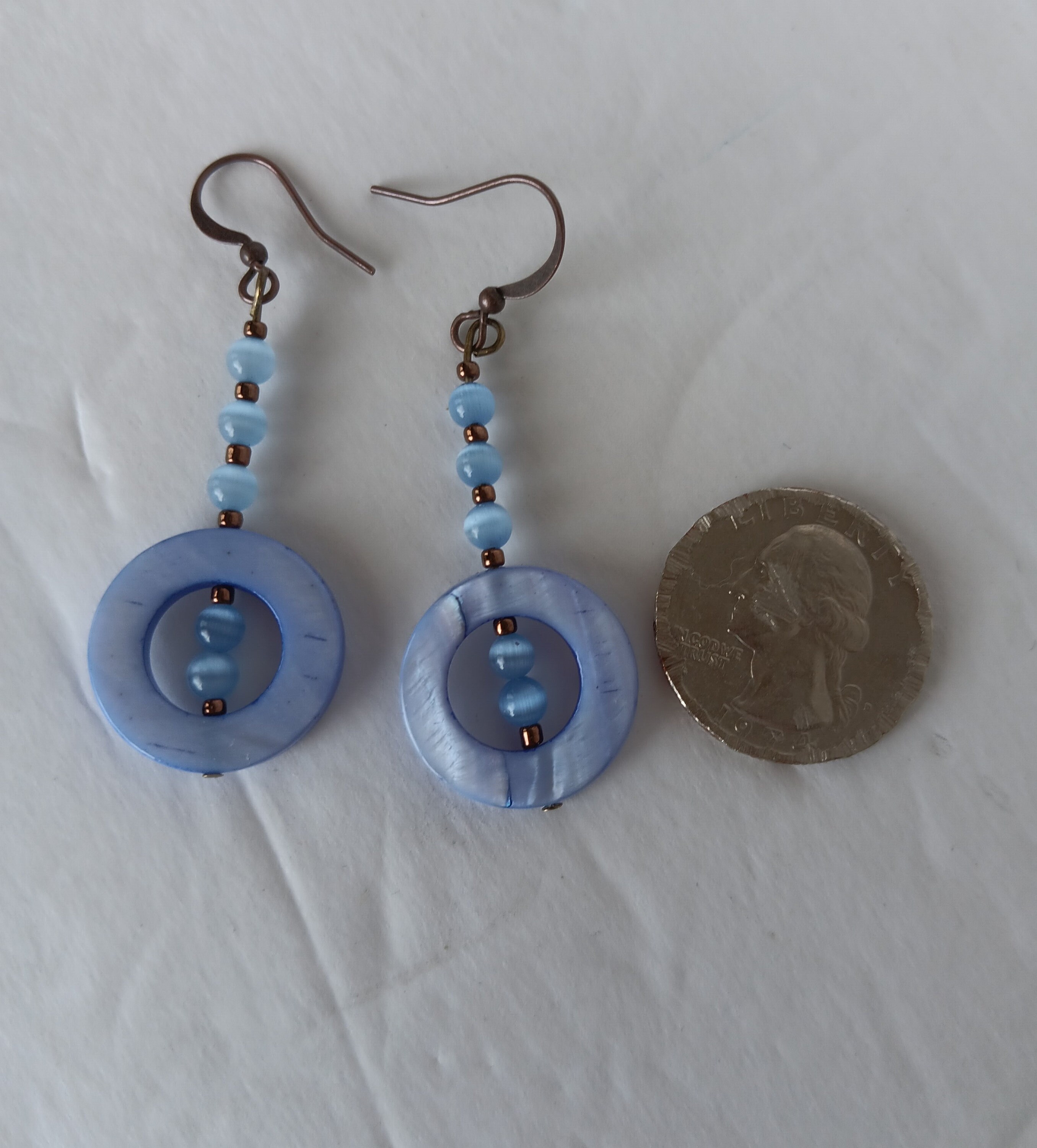 Periwinkle Blue Earrings With Hoop Shaped Dyed Shell Beads and Lavender ...