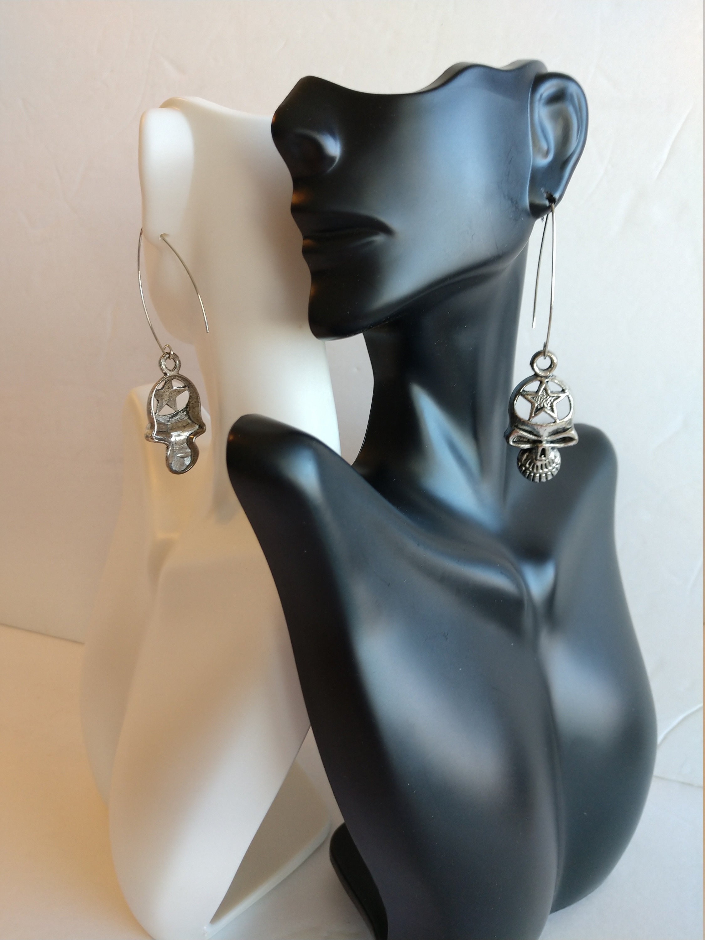 Tibetan Skull Earrings , Skull Earrings With Silver Boomerang Ear Wires ...