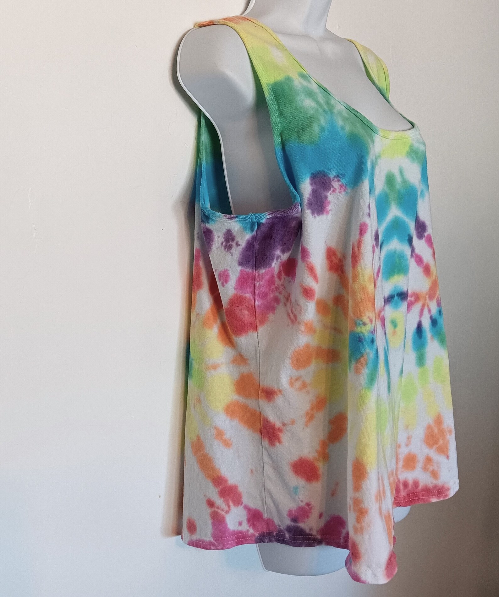 Rainbow Tie Dye Tank Top Colorful Pastel Look White Cotton Summer Top ...