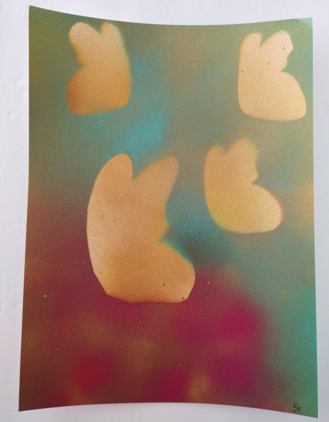Abstract Butterfly Spray Painting: Yellow Butterflies, Pink Flowers ...