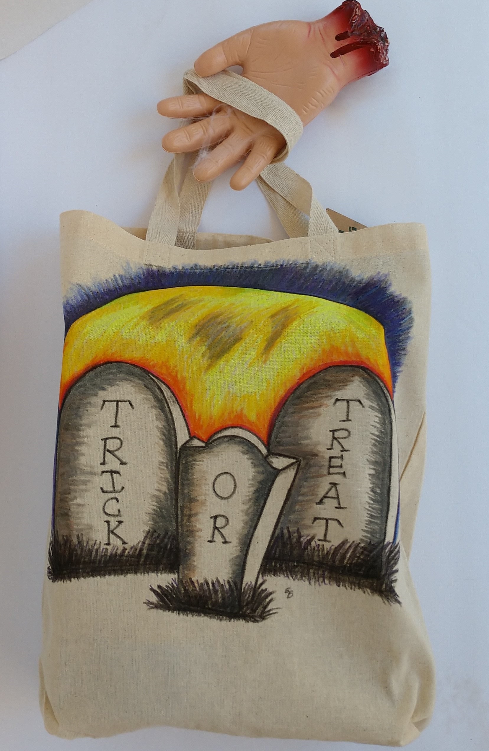 Hand Painted Halloween Tote Bag: Spooky Graveyard Trick or Treat Bag - Etsy