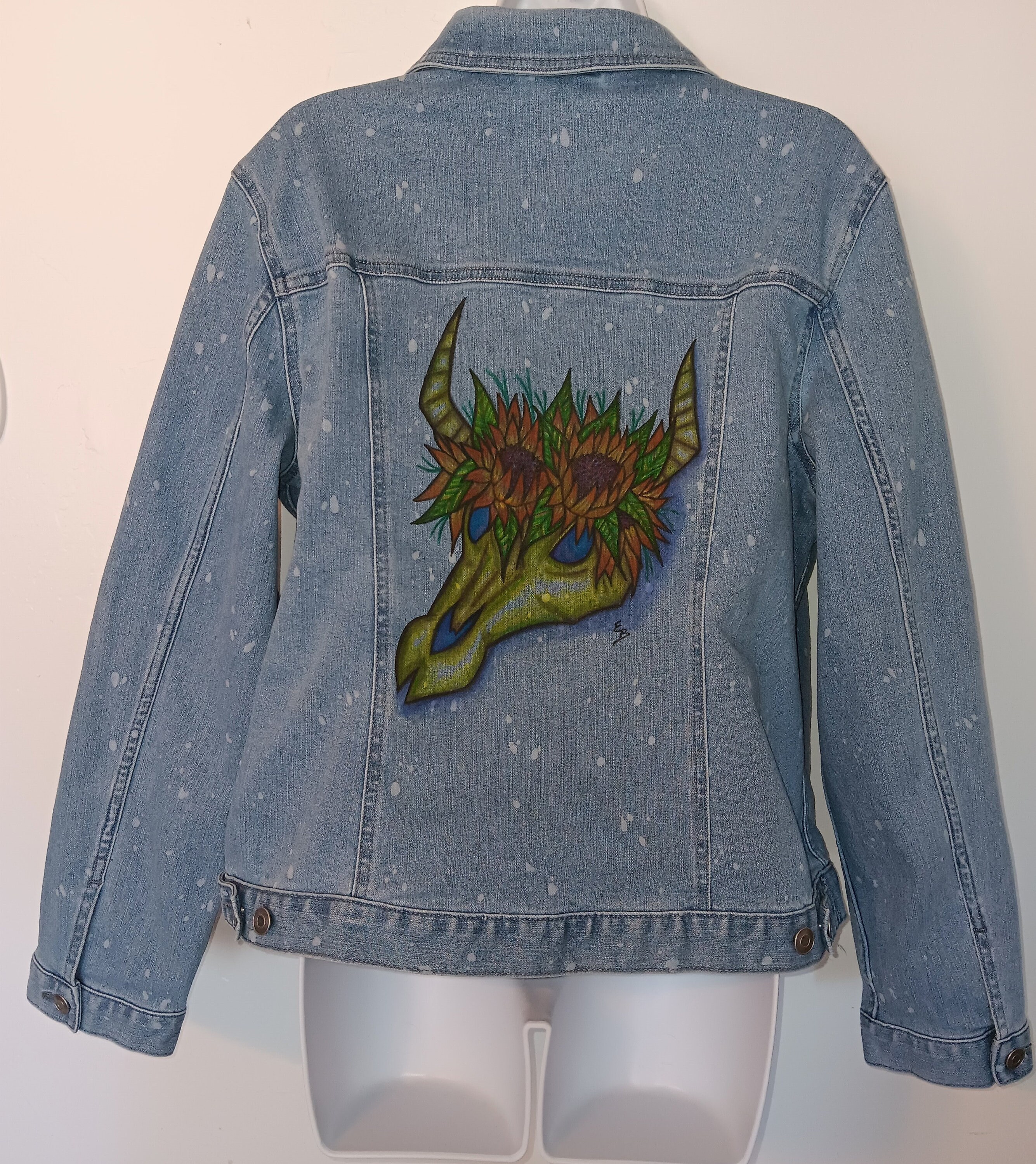 Hand-painted Cow Skull Denim Jacket: Sunflower Art, Women's XL - Etsy