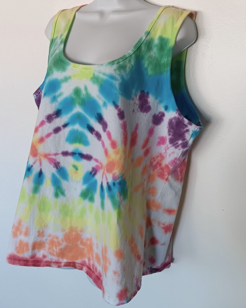Rainbow Tie Dye Tank Top Colorful Pastel Look White Cotton Summer Top With Blue Pink Orange ...