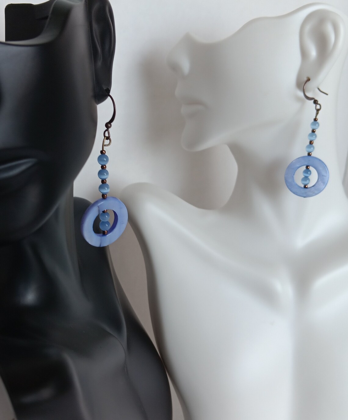 Periwinkle Blue Earrings With Hoop Shaped Dyed Shell Beads and Lavender ...