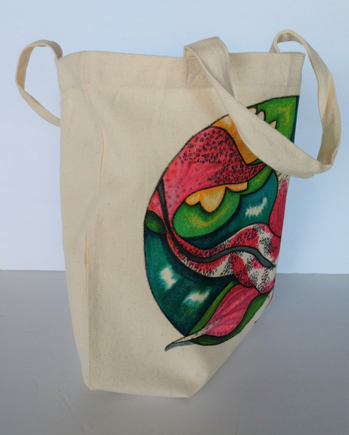 Hand Painted Koi Fish Tote Bag: Lotus Pond Reusable Canvas Bag - Etsy