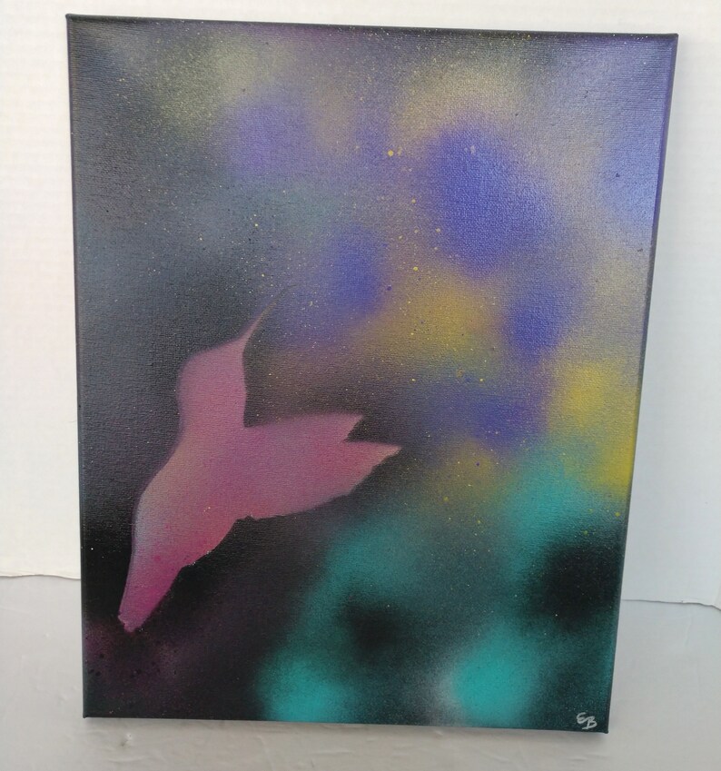 Abstract Painting of Hummingbird and Flowers on Canvas Pink - Etsy