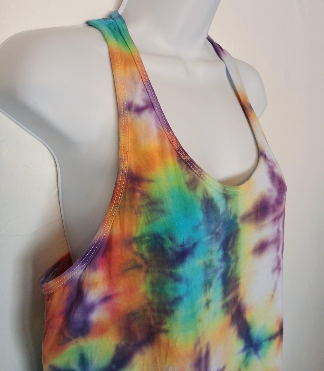 Rainbow Tie Dye Racerback Tank Top With Pretty Abstract Colorful Pattern , Multicolor Hand Dyed ...