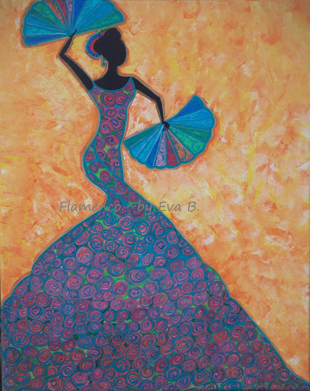 Flamenco Dancer Painting: Colorful Silhouette Art on 16x20 Canvas - Etsy