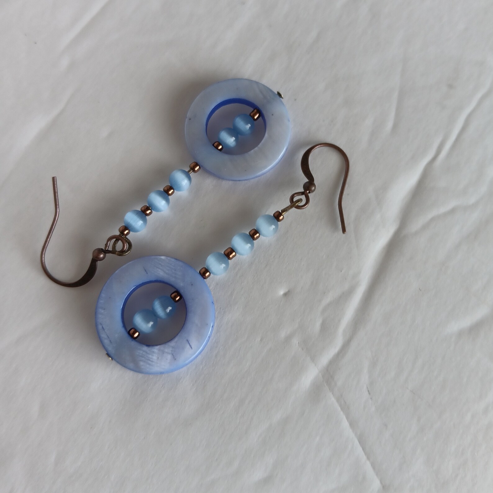 Periwinkle Blue Earrings With Hoop Shaped Dyed Shell Beads and Lavender ...