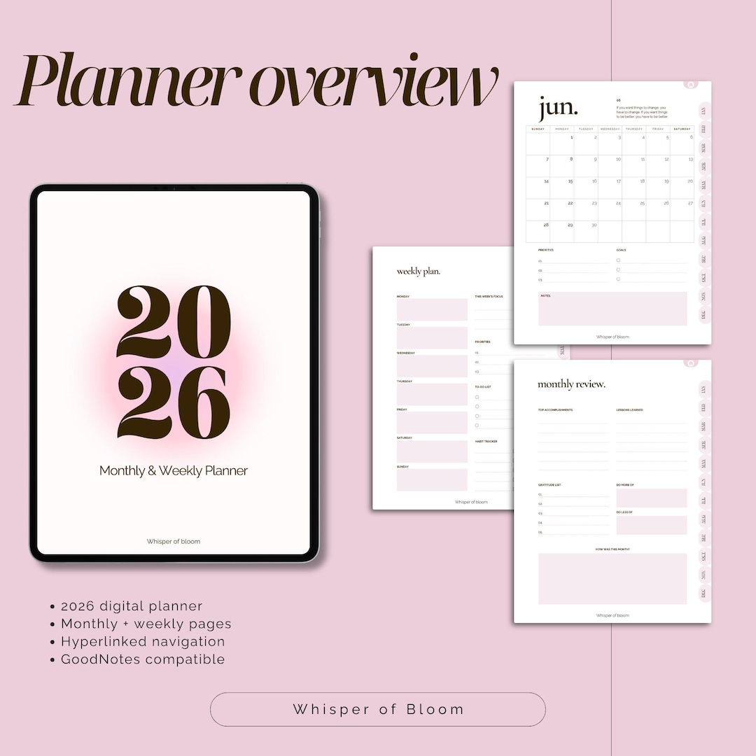 Agenda numérique 2026 | GoodNotes hebdomadaires féminins mensuels PDF ...