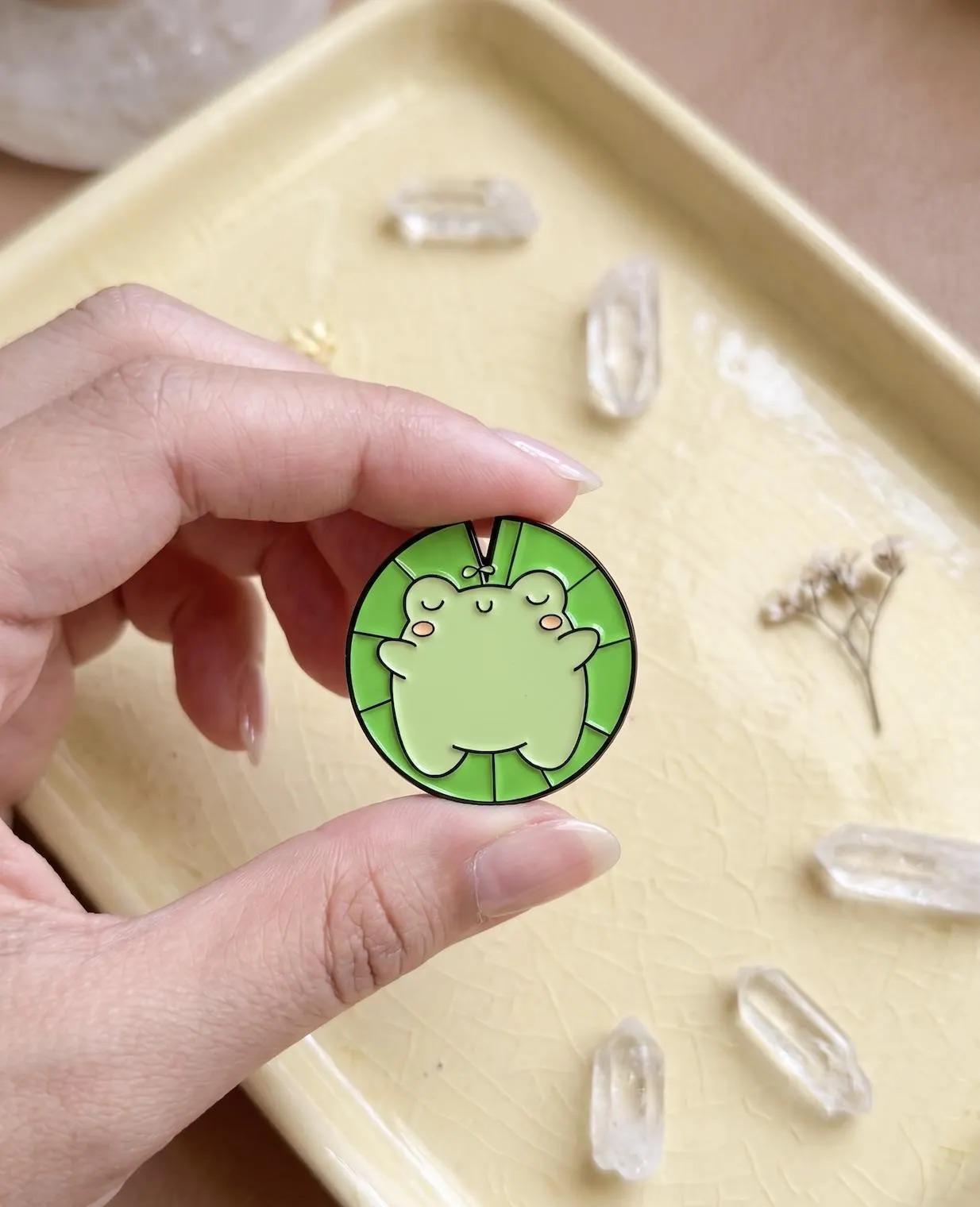 Zen Frog Enamel Pin, Cute Sleeping Frog on Lily Pad, Kawaii Froggy ...
