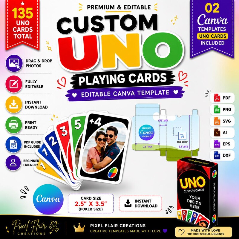 Uno Card Template Canva - Etsy