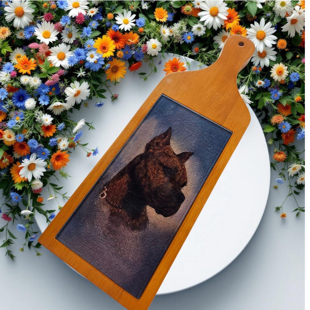 Boxer on Solid Wood Trivet With Glass Insert, Boxer , Cherry Finish - Etsy