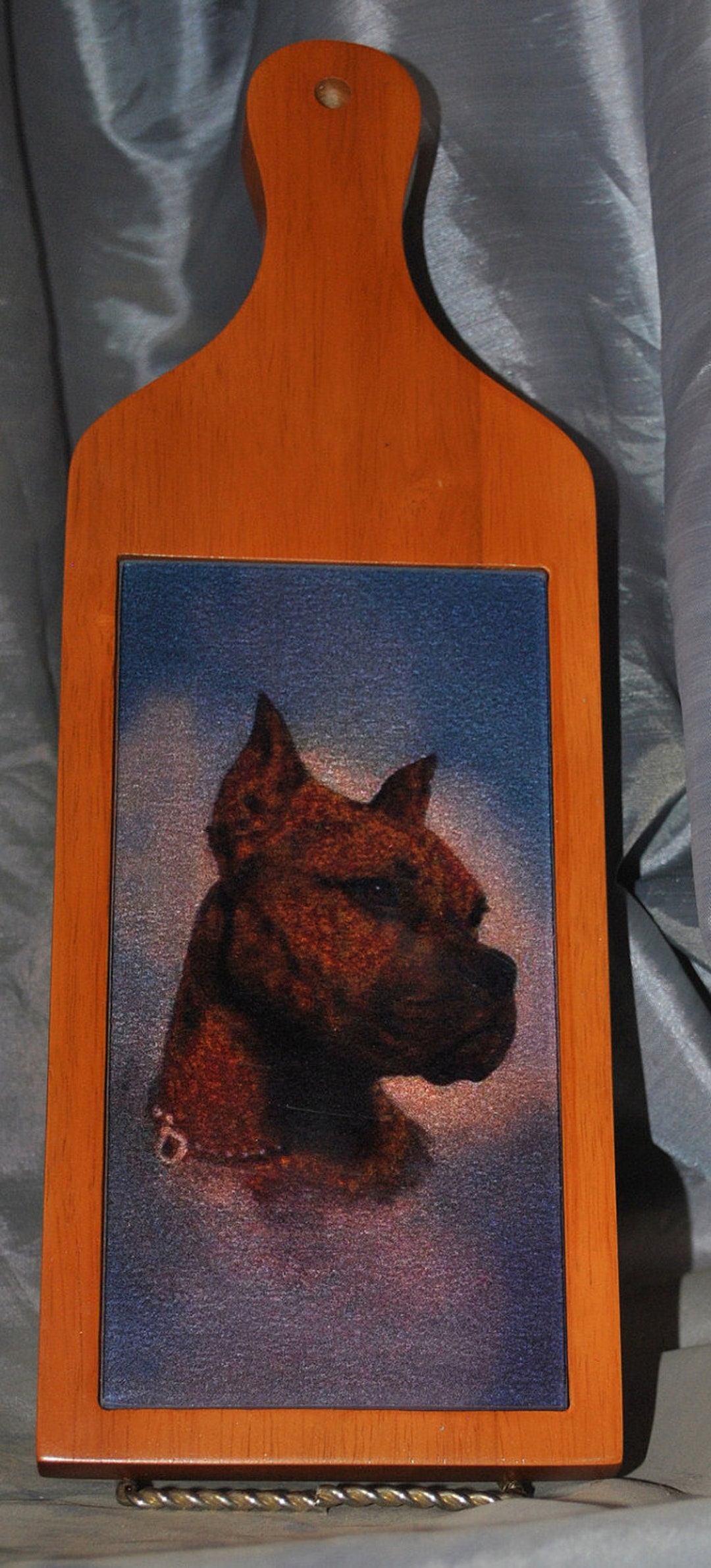Boxer Solid Wood Cheese Paddle W/ Reproduced Painting on Glass Insert ...