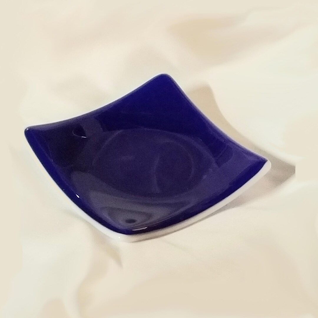 Dark Blue Fused Glass Trinket Dish - Blue Glass Ring Dish - Dark Blue ...