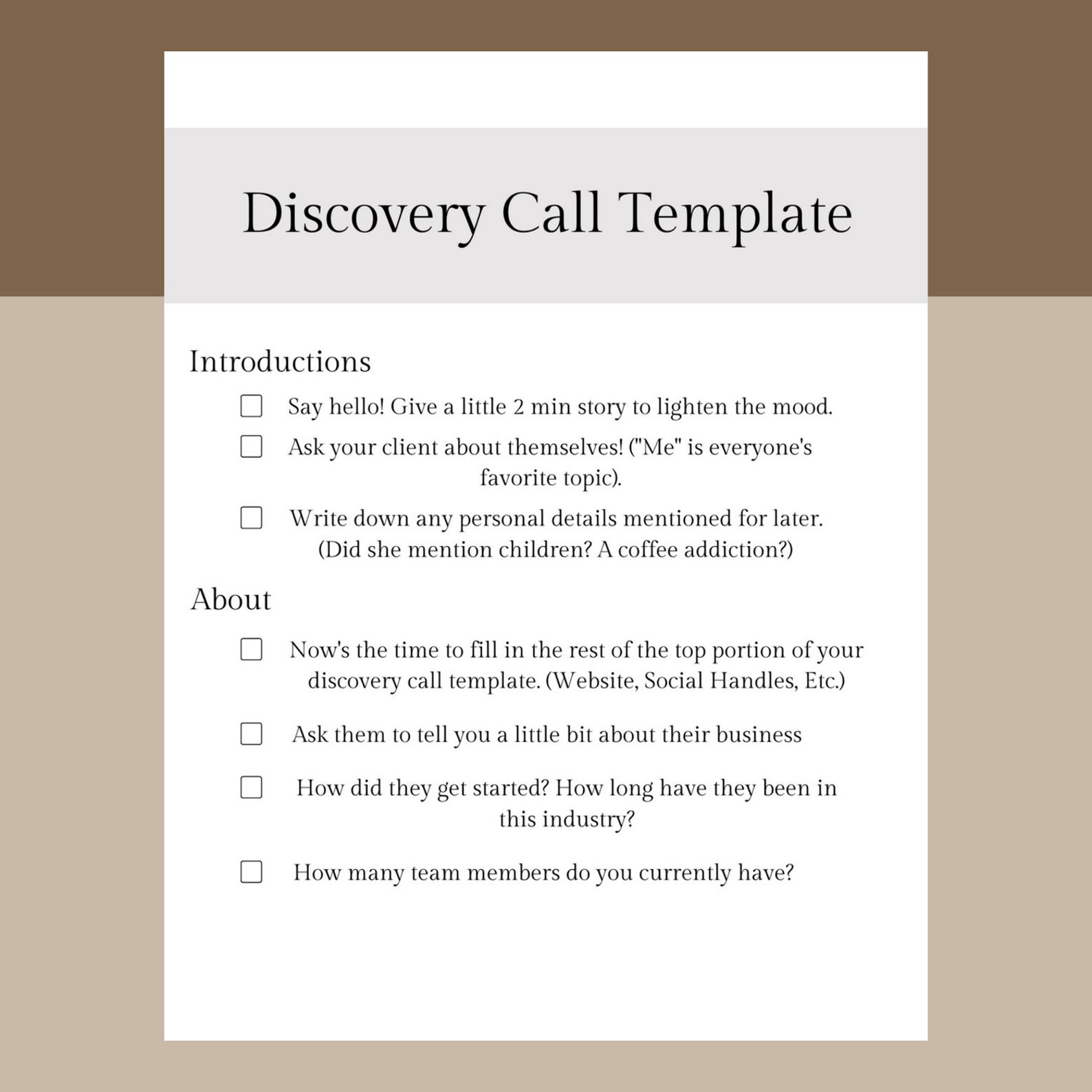 Client Discovery Call Template | Client Onboarding Workflow - Etsy