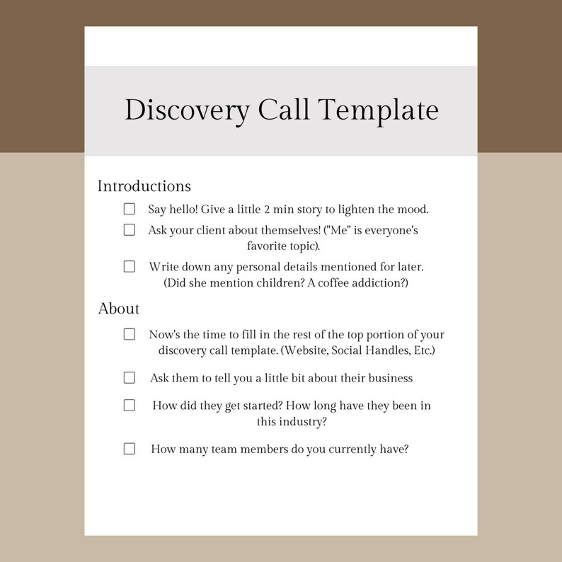 Client Discovery Call Template | Client Onboarding Workflow - Etsy