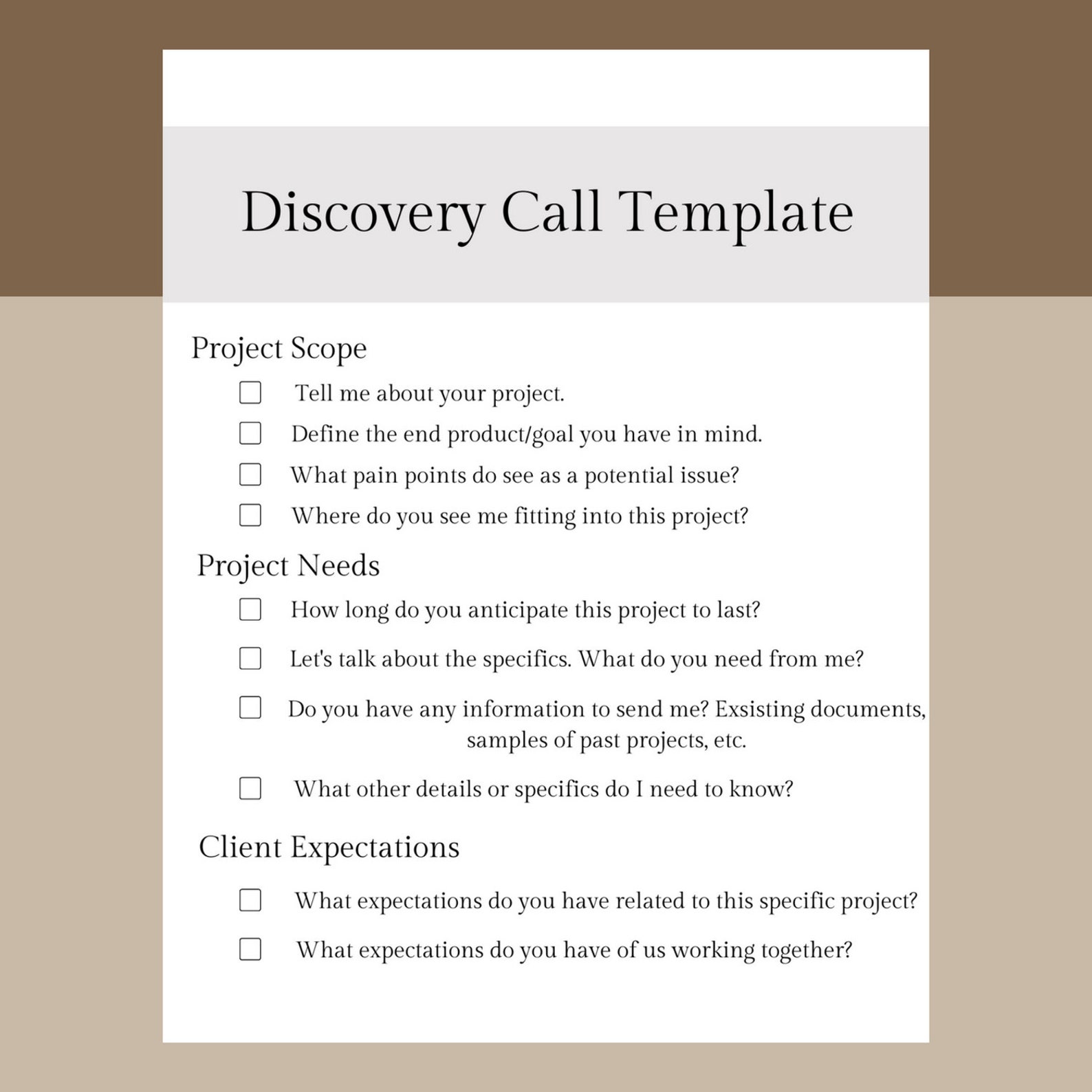 Client Discovery Call Template | Client Onboarding Workflow - Etsy