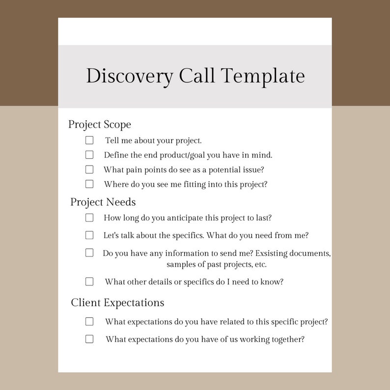 Client Discovery Call Template | Client Onboarding Workflow - Etsy