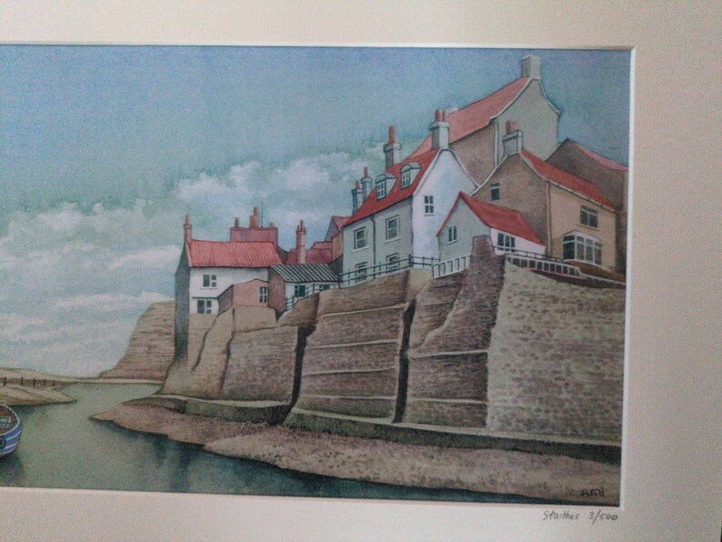 STAITHES HARBOUR,WHITBY, Limited Edition Water Colour Print Signed and ...