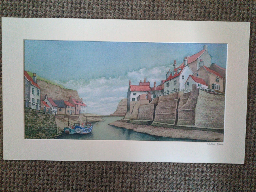 STAITHES HARBOUR,WHITBY, Limited Edition Water Colour Print Signed and ...