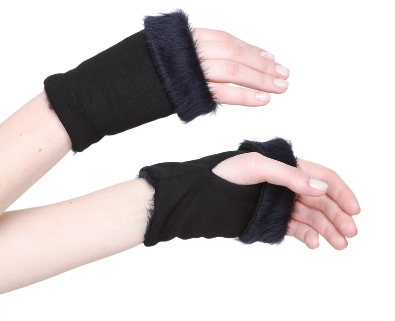 Blue Faux Fur Folded Mittens - Etsy