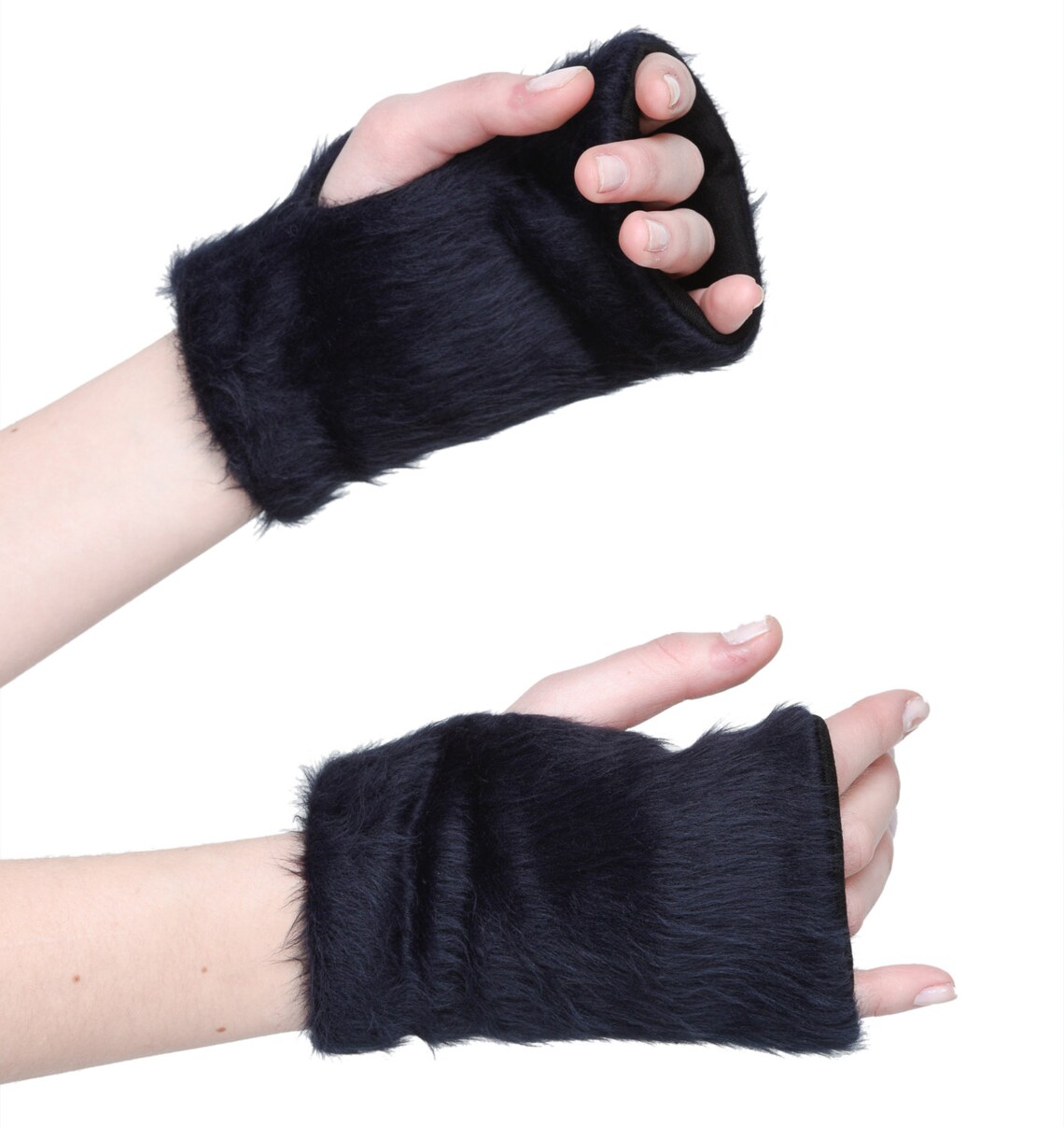 Blue Faux Fur Folded Mittens - Etsy