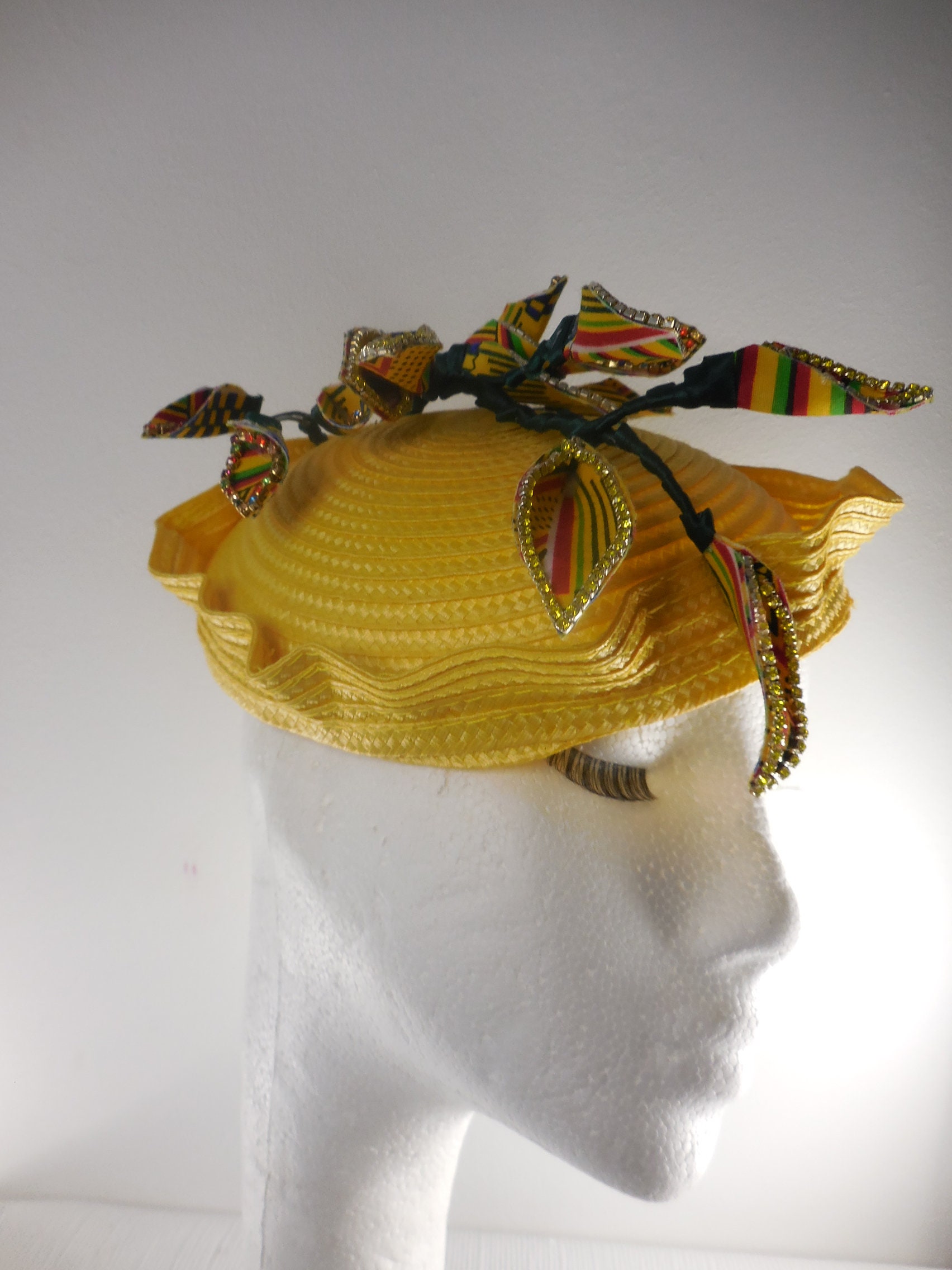 Yellow African Print Hat | Fascinator Ankara, Kente - Etsy