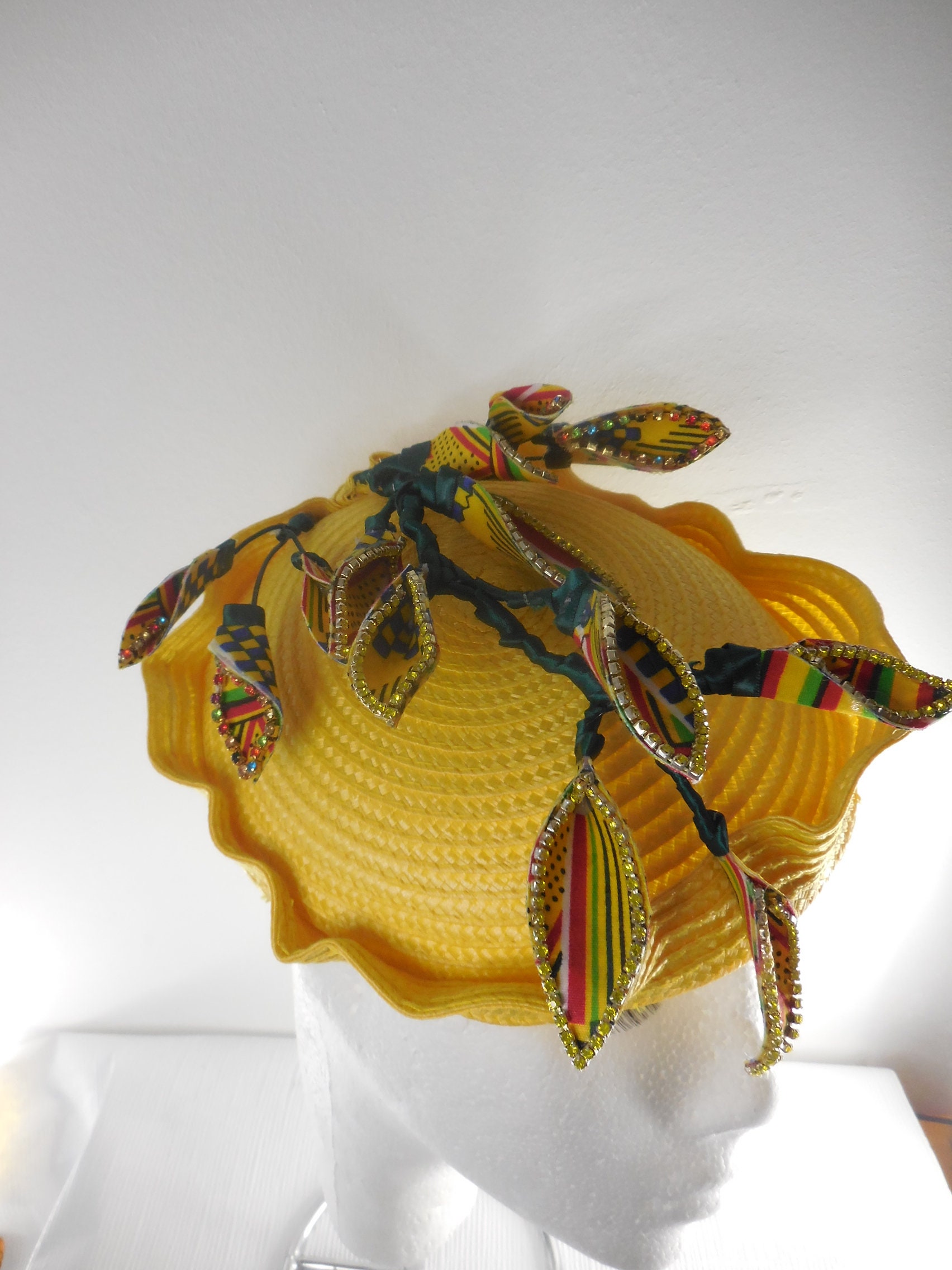Yellow African Print Hat | Fascinator Ankara, Kente - Etsy