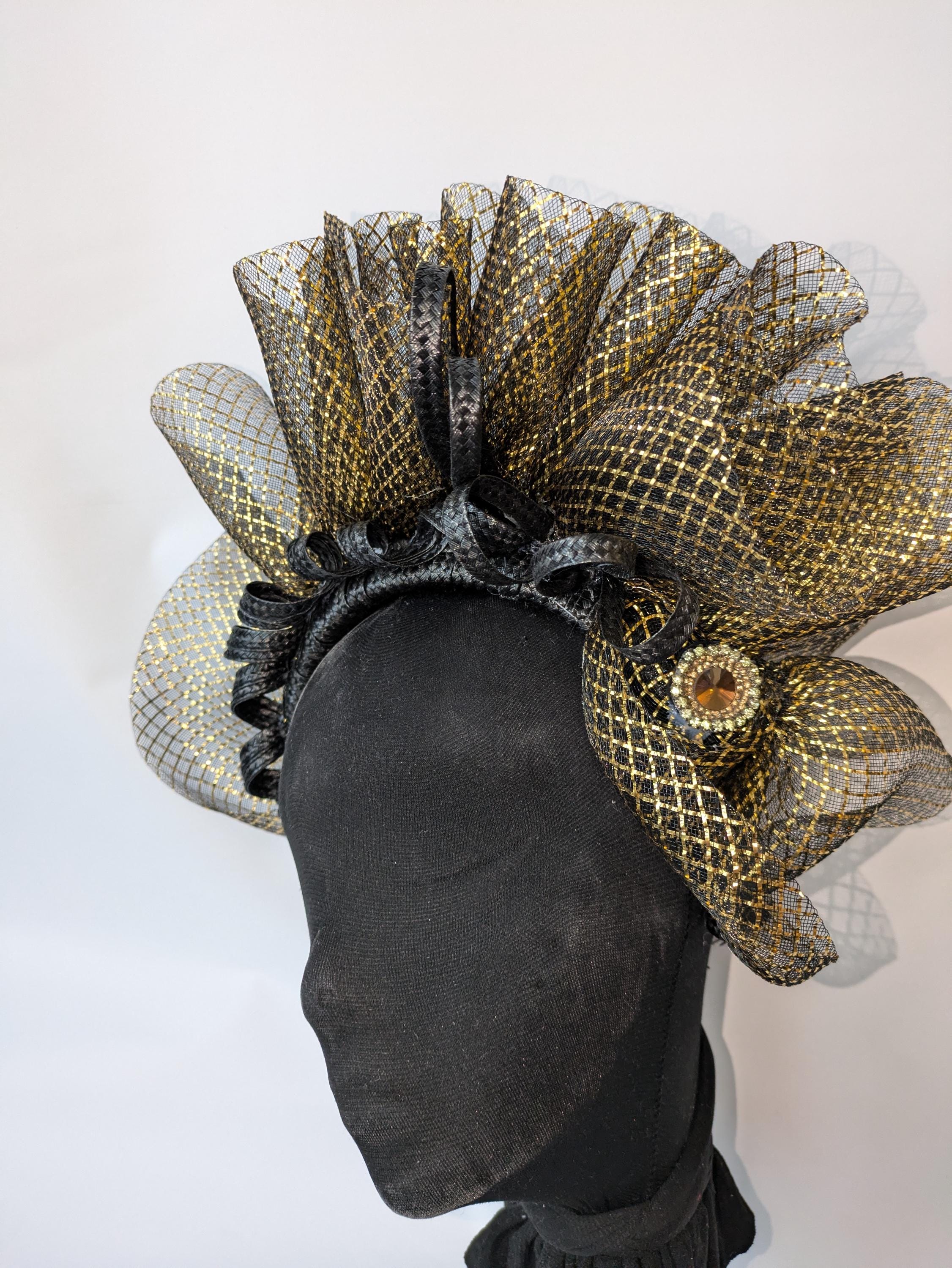 Gold and Black Crinoline Fascinator Ascot |derby | Weddings - Etsy